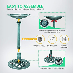 VIVOHOME 28 Inch Height Polyresin Lightweight Antique Outdoor Garden Bird Bath Green