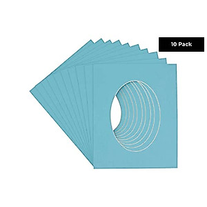 CountryArtHouse Aqua Blue Acid Free 8.5x11 Oval Picture Frame Mat with White Core Bevel Cut for 7x10 Pictures - Fits 8.5x11 Frame - Pack of 10 Matboard Show Kits with Acid Free Backings & Clear Bags
