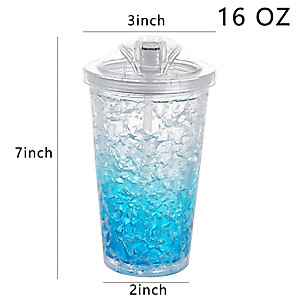 Aeisage Icy Tumbler Acrylic Freezer Mugs Summer Durinking Tumblers Double Wall Icy Juice Cup with Hidden Straw Integrated Plastic Mug (Blue)