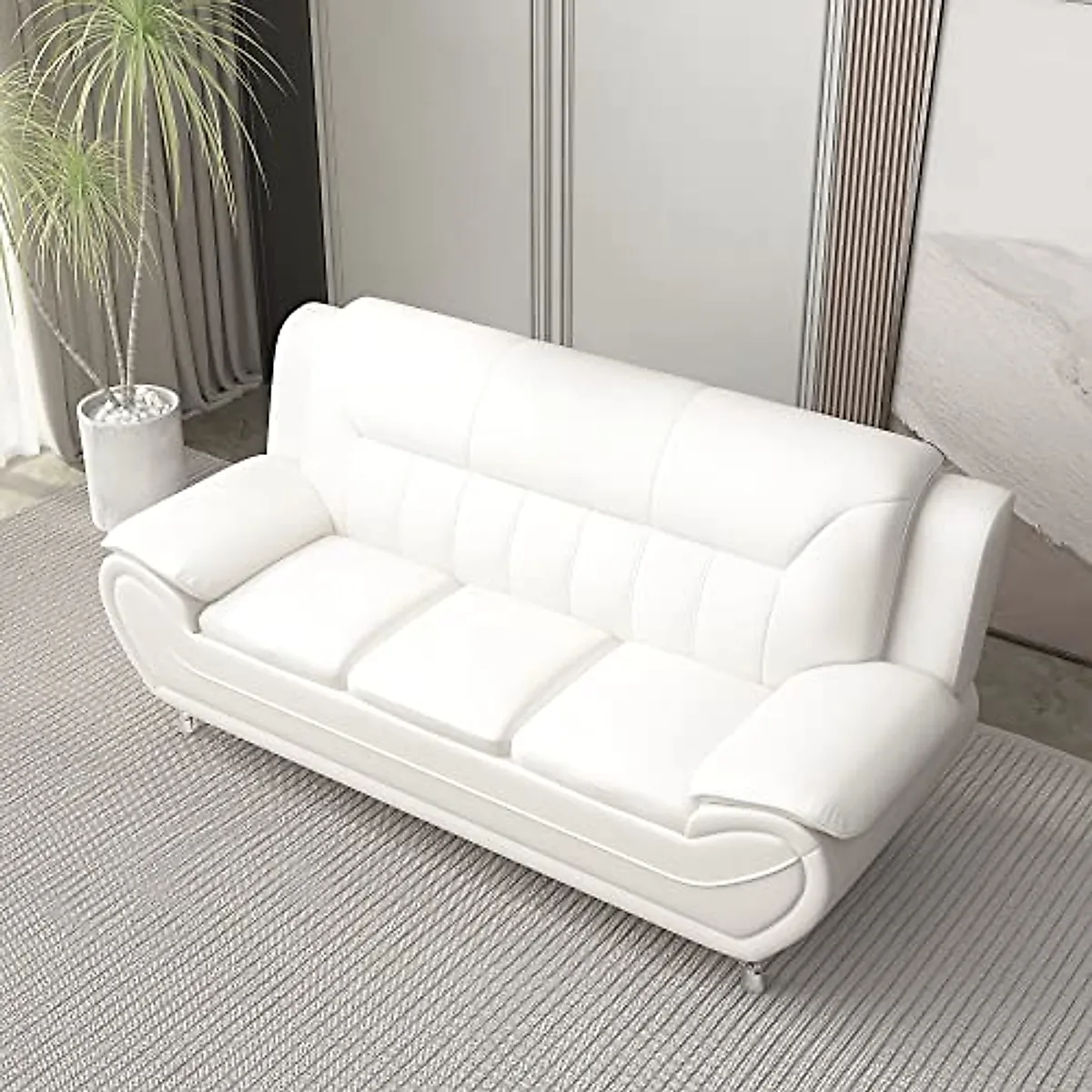 US Pride Furniture Michael Collection Modern Style Faux Leather Couch-Versatile 3 Seater Accent Piece for Living Room, Bedroom or Office-Comfortable Design and Elegant Look, 79" Sofa, Snowy White