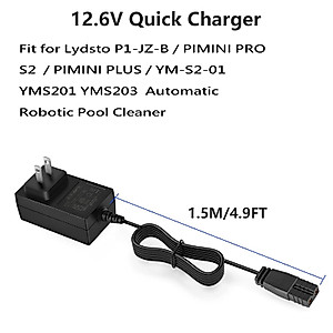 12.6V Charger for Lydsto Robotic Pool Cleaner Compatible with Lydsto P1-JZ-B P1 MINI-FH01 S2 YM-S2-01 YMS201 YMS203 Automatic Robotic Pool Vacuum Cleaner Power Adapter