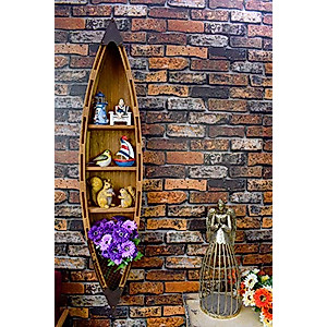 Wood Hanging Boat Shelf 47" Nautical 3-Tiered Shelves for Living Room Bathroom Bedroom - Beach Themed Decorative Bookcase Wooden Wall Art Ornament Display Shelf Rustic Coastal Home Decor (D)
