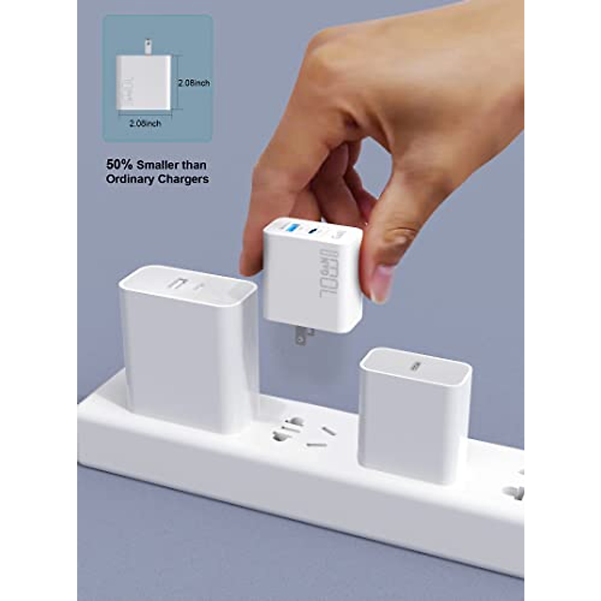 70W USB C Charger, GaN Charger PD USB C Fast Charger 2 Ports Power Adapter Foldable (Works with 65W) Compatible with MacBook Pro, Dell, Huawei, Xiaomi, iPhone 13/14, iPad Pro, Galaxy S22