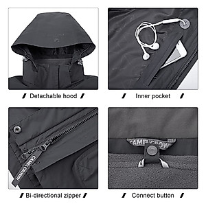 CAMEL CROWN Womens Waterproof Ski Jacket 3-in-1 Windbreaker Winter Coat Fleece Inner for Rain Snow Outdoor Hiking(Dark Grey, Medium)