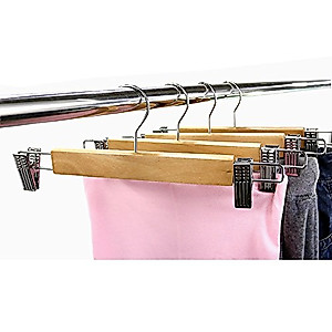 LOHAS Home 10-Pack Natural Finish Wooden Pant Skirt Hangers with 2-Adjustable Anti-Rust Clips