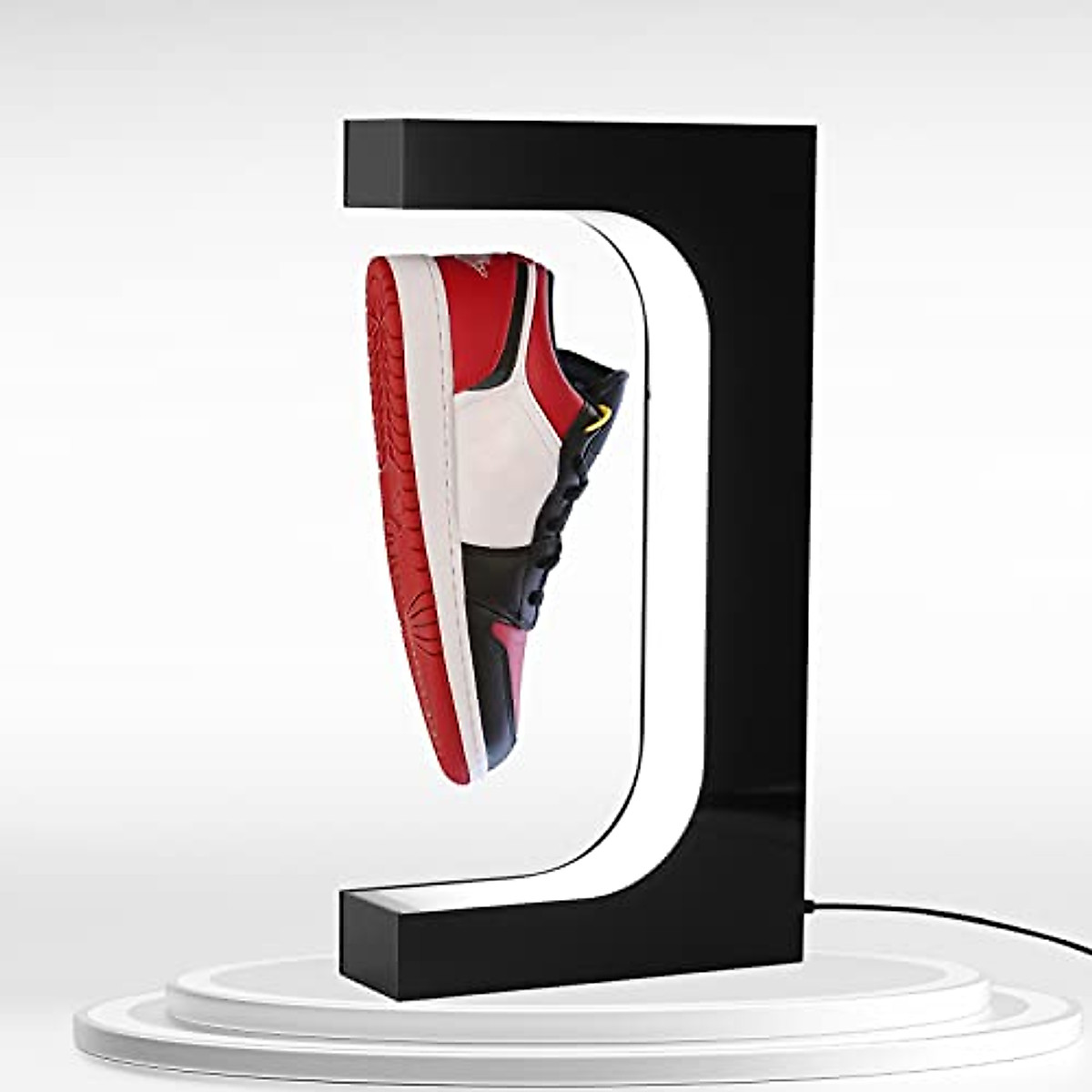 DuliCube Levitating Shoe Display Floating Shelf Magnetic Sneaker Stand with LED Light Rotating Acrylic Holder for Advertising Exhibition Show in Shop Store Gift Home Decoration (Black 2)