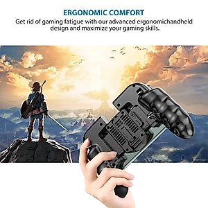 Gxcdizx 4 Trigger Mobile Game Controller with Cooling Fan & Adjustable Stand [6 Finger Mode], L1R1 L2R2 Phone Controller for 4.7-6.5 inch iOS & Android Phone