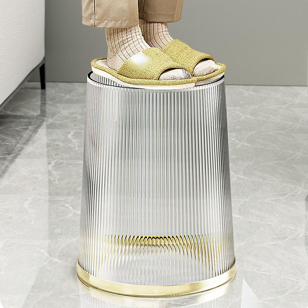 SUNFECILI Clear Trash Can,Space Saving Trash Wastebasket,Transparent Trash Can, Multipurpose Stylish Simple Round Shape Large Capacity Waste Basket for Bathroom Bedroom Kitchen Office