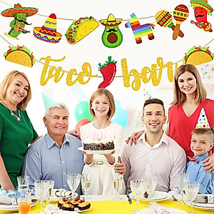 Rismise Fiesta Taco Bar Banner Garland 2 set Mexican Fiesta Party Banner with Cactus Donkey Maraca Sombrero Taco Pepper for Mexican Cinco de Mayo Fiesta Theme Party Decorations