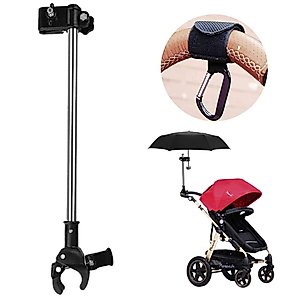SILLY MONKEY Improved Design Umbrella Holder and Bonus Stroller Hook - Adjustable Parasol Clamp Mount for Stroller, Wheelchair, Rollator, Bike, Pram Sunshade - Complete with Non-Slip Multipurpose Clip