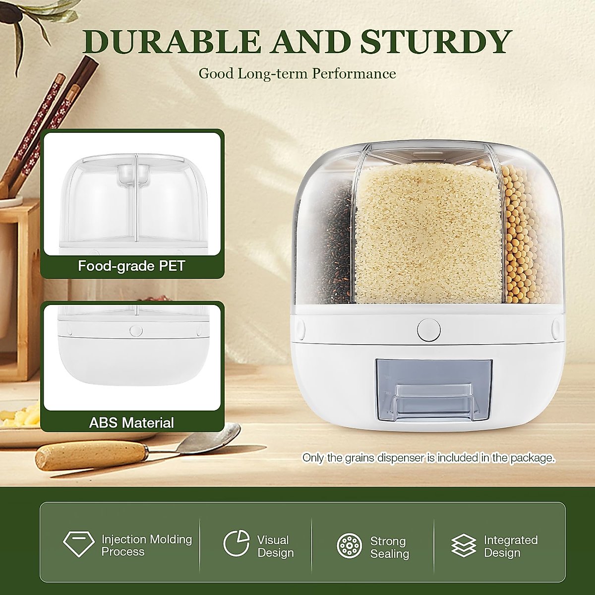 Ageanbri Grain Storage Container Dispenser, 6 Grids rice dispenser rotating, 360° rotating food dispenser One-Click Output rice Storage Round Grain Dispenser Kitchen for Small Grains, Beans, Rice