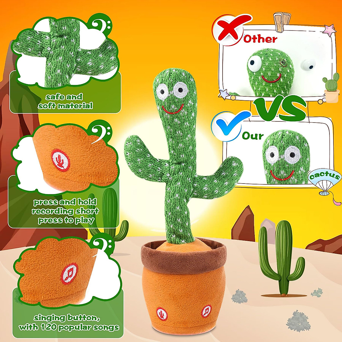 LUKETURE Cactus Baby Toy, Kid Talking Singing Cactus Toy, 120 Songs Recording Dancing Cactus Mimicking Toy That Repeat What You Say, Pre-School Education Toy for Kids Best for Children