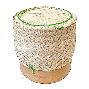 PANWA Mini Bamboo Sticky Rice Serving Basket- Handmade 100% Eco-Friendly Thai Mini Wickerwork Kratips- 4 piece set- Food Safe (Green)