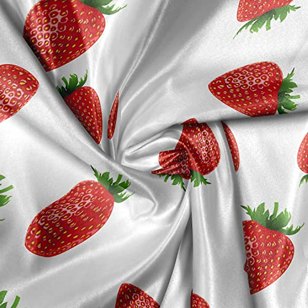 Lunarable Spring Fabric by The Yard, Cartoon Style Strawberries on White Background Fresh Fruit Pattern Image, Decorative Satin Fabric for Home Textiles and Crafts, 2 Yards, White Red