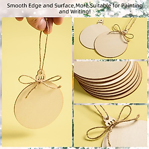 120 Pcs Wooden Christmas Ornaments Unfinished Wooden Circles with Holes Blank Round Wood Discs Slices Wooden Christmas Hanging Ornaments with Twine for DIY Crafts Present Tags Xmas Party Decor,3.1x4