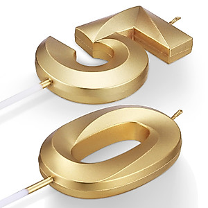 50th Birthday Candles for Cakes Numbers Candle Happy 50 Birthday 3D Designed Wedding Anniversary Party Cake Topper Decorations (50, Gold)