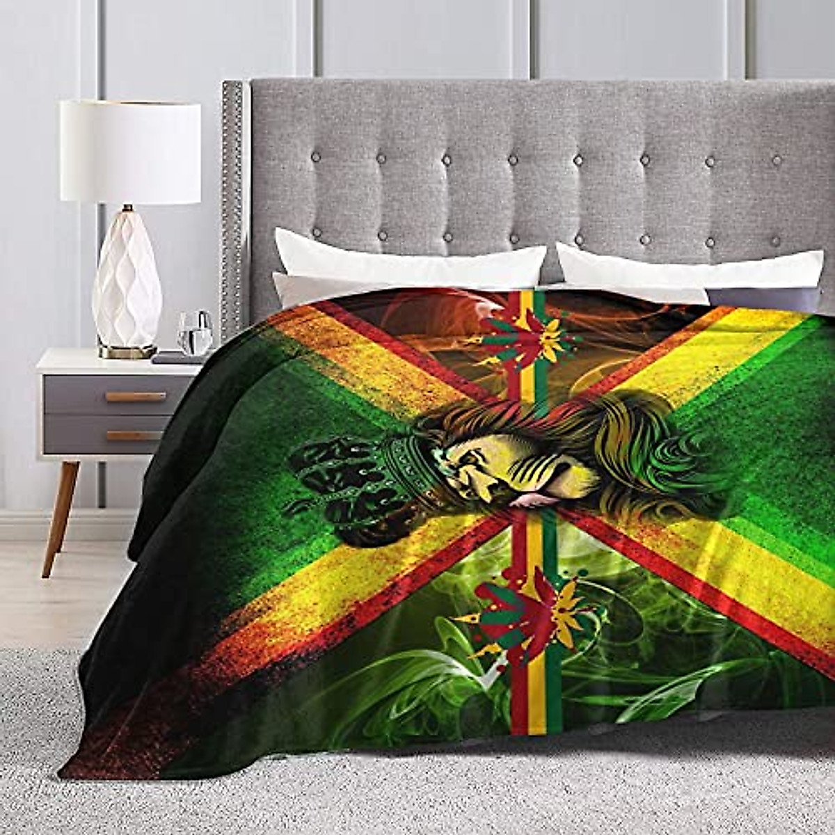 Socira Flannel Sherpa Blanket,Jamaican Flag King Rasta Lion Large Soft Bed Blanket,Cozy Thermal Fleece Throw Blanket for All-Season,Comfortable Sheets for Bedroom Living Room 60''X80''