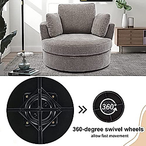 VUMALL 42" W Small Loveseat Sofa Couch, Swivel Barrel Chairs for Bedroom 360 Degree Swivel Accent Chairs for Living Room, Chenille Fabric Club Chair Chaises Lounges for Living Room/Office/Hotel, Grey