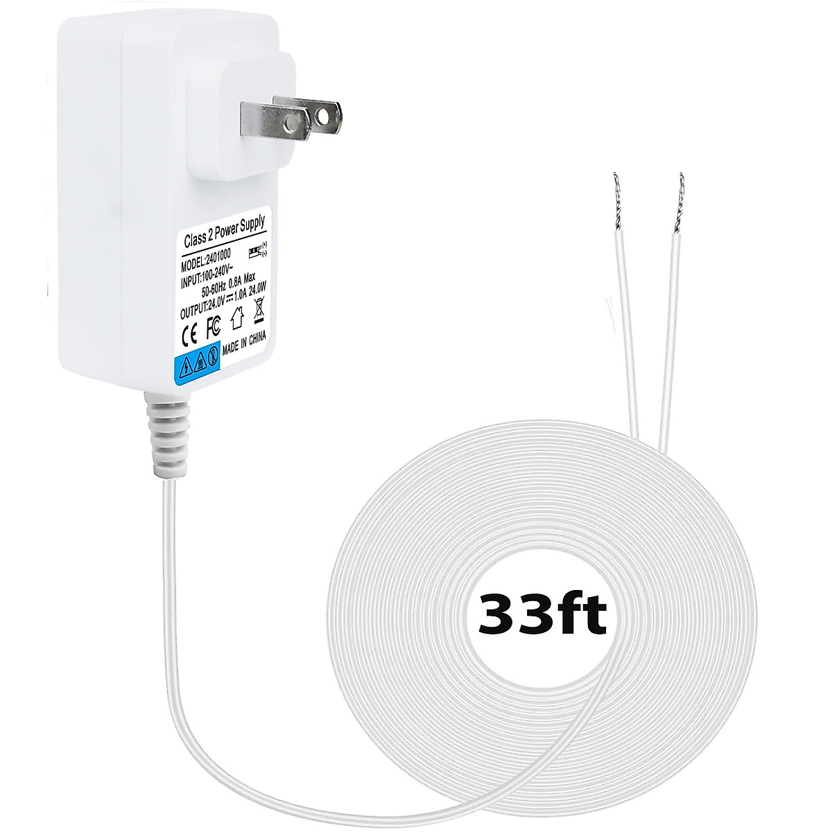 DC24V1000mA Doorbell Transformer,for Ring Doorbell Transformer C Wire Adapter Thermostat, Compatible with Wyze, Ring, Nest Ecobee, Honeywell, Eufy and Nest Hello Video Doorbells,White 33 Foot Length