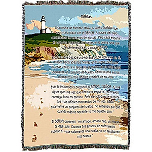Pure Country Weavers Jesus Footprints in The Sand Spanish Huellas Blanket - Religious Gift Tapestry Throw Woven from Cotton - Made in The USA (72x54)
