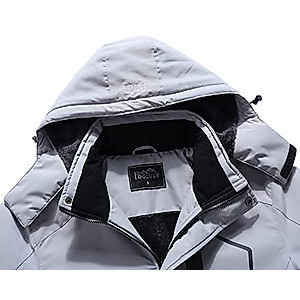 Pooluly Men's Ski Jacket Warm Winter Waterproof Windbreaker Hooded Raincoat Snowboarding Jackets Light Gray-2XL
