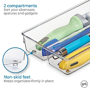 iDesign Linus BPA-Free Plastic Stackable Divided Drawer Organizer Tray - 6" x 9" x 2.25", Clear