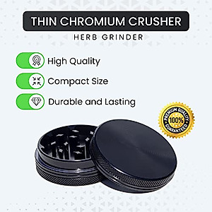 Small Thin Herb Chromium Crusher Grinder 2 inch (Black Color)