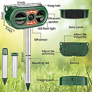 Ultrasonic Animal Repeller,Solar Powered Animal Repellent Outdoor Cat Repellent Dog Deterrent Waterproof Ultrasonic Bird Repellent with Motion Sensor for Squirrel Rabbit Fox Raccoon,Yard Garden Farm
