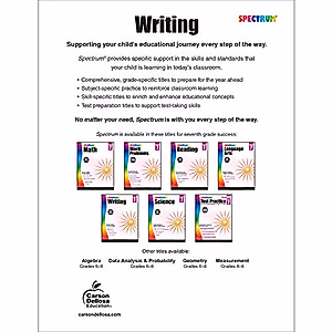 Spectrum 7th Grade Writing Workbooks, Ages 12 to 13, 7th Grade Writing, Informative, Argumentative, Comparative, and Fiction Story Writing Prompts, Writing Practice for Kids - 136 Pages