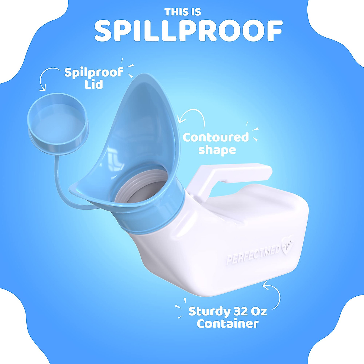 Female Urinal Spill Proof 32 oz (2 Pack)- Urinal for Women & Men - Pee Funnel - Unisex Bed Pan - Portable Urinals for Women - Sturdy Female Urination Device for Car Travel, Road Trip Essentials