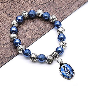 OEMOO Bead Bracelets for Women, Virgin Mary Medal String Bracelet, Rosary Strand Stretch Bracelet Religious Gifts Catholic Gifts for Women