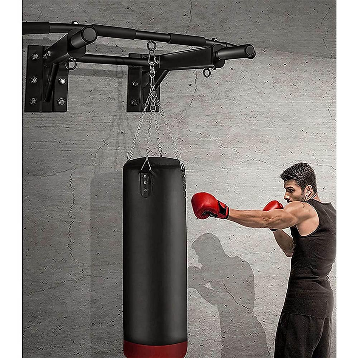 KDFJ Pull-up Bar, Pull-up Device, Wall Perforated Horizontal Bar, Household Indoor Double Bar Rack, Ring Pull Rope Swing, Sandbag Holder-White