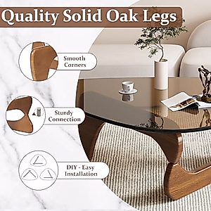 Triangle Glass Coffee Table-Mid-Century Modern End Table Solid Wood Base and Vintage Tempered Transparent Glass Top Coffee Tables Living Room Balcony (Walnut/Brown, Small 32.2 * 22.4 * 16in)