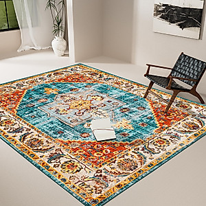 INGEROOM Washable Area Rugs for Living Room Vintage Large Area Rug 5×7 Boho Rug Non-Slip Carpet Machine Washable Area Rugs for Bedroom and Kitchen Made of Faux Wool Ruggable Rugs