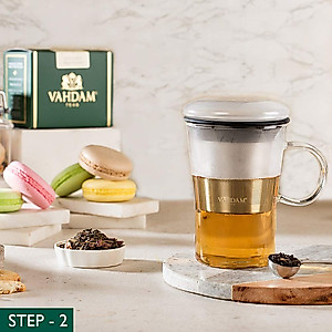 VAHDAM, Perfect Serve Tea Spoon & Sparkle- Glass Tea Cup with Infuser | 16 oz- 500ml