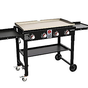 Gas One Propane Burner Grill – 36-Inch Flat Top Grill Griddle Cooking Station – Foldable 4 Burner Propane Grill with Pre-Seasoned Griddle – Professional Burners for Outdoor Cooking with Side Shelves