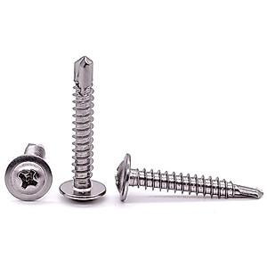 (50 pcs) #10 x 1-1/4" Stainless Wafer Head Self Drilling Screw, Modified Truss Head Self Driller, Phillips Drive Sheet Metal Tek Screws, 410 Stainless Steel, #2 Drilling Point, Dovetail