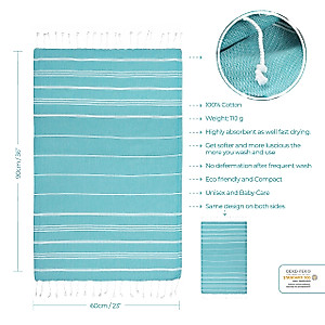 Cacala 100% Turkish Cotton Kitchen Tea Towels, Highly Absorbent Luxury Soft Quick Drying Dish Towel with Hanging Loop for Gym, Yoga, Bath, Sports, Cleaning and Kitchen (23 x 36), Aqua