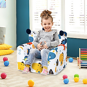 Costzon Kids Couch, Foam Filled Children's Sofa Armchair with Padded Pillow, Washable Velvet Cover & Soft Sponge Filling, Upholstered Sofa Chair Gift for Preschool, Playroom, Toddler Couch (Dinosaur)