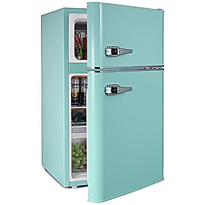 WATOOR 3.2 CU. FT. Mini Refrigerator With Freezer - Removable Glass Shelves and Basket - 7 Temp Setting - Small Drink Food Storage Cooler for Office, Dorm, Apartment, Bedroom, Mint Green