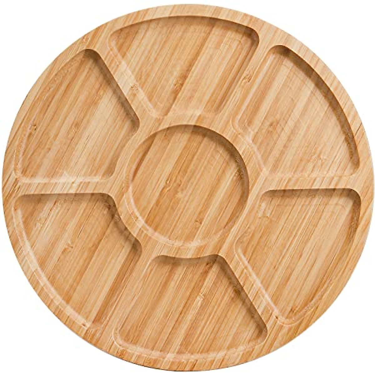 Dicunoy Divided Serving Tray, 13'' Veggie Tray Container Bowls, Lazy Susan Relish Sectional Snack Tray with 7 Moveable Compartment for Candy, Appetizer, Fruit, Nuts, Parties