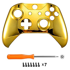 eXtremeRate Chrome Gold Front Housing Shell Faceplate for Xbox One S & Xbox One X Controller - Controller NOT Included