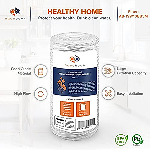 Aquaboon 5 Micron 10" x 4.5" String Wound Sediment Water Filter Cartridge | Whole House Sediment Filtration | Compatible with 84637, WPX5BB97P, PC10, 355214-45, 355215-45, WP10BB97P WP5BB97P 6-Pack
