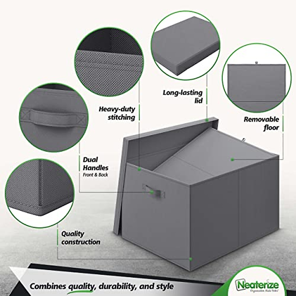 Extra Large Storage Bins With Lids (Set of 2) - Heavy-Duty Empty Fabric Storage Organizers with Removable Lids & Dual Handles. Great For Photos, Toy box, Linen Closet, Clothes (84 QT - Grey)