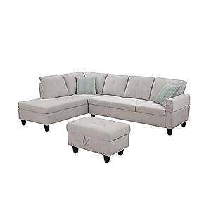 L-Shaped Modular Sectional Sofa Couch with Right Chaise, 5 Seaters Faux Leather Upholstered Corner Sofa&Couch W/2 Cup Holders and Storage Ottoman for Home Apartment Office Living Room Furniture Sets