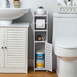 Toilet Paper Holder Stand,Bathroom Storage Cabinet Beside Toilet Storage for Small Bathroom,Bathroom Storage Cabinet with Toilet Roll Holder,Toilet Paper Stand for Small Space,White by AOJEZOR