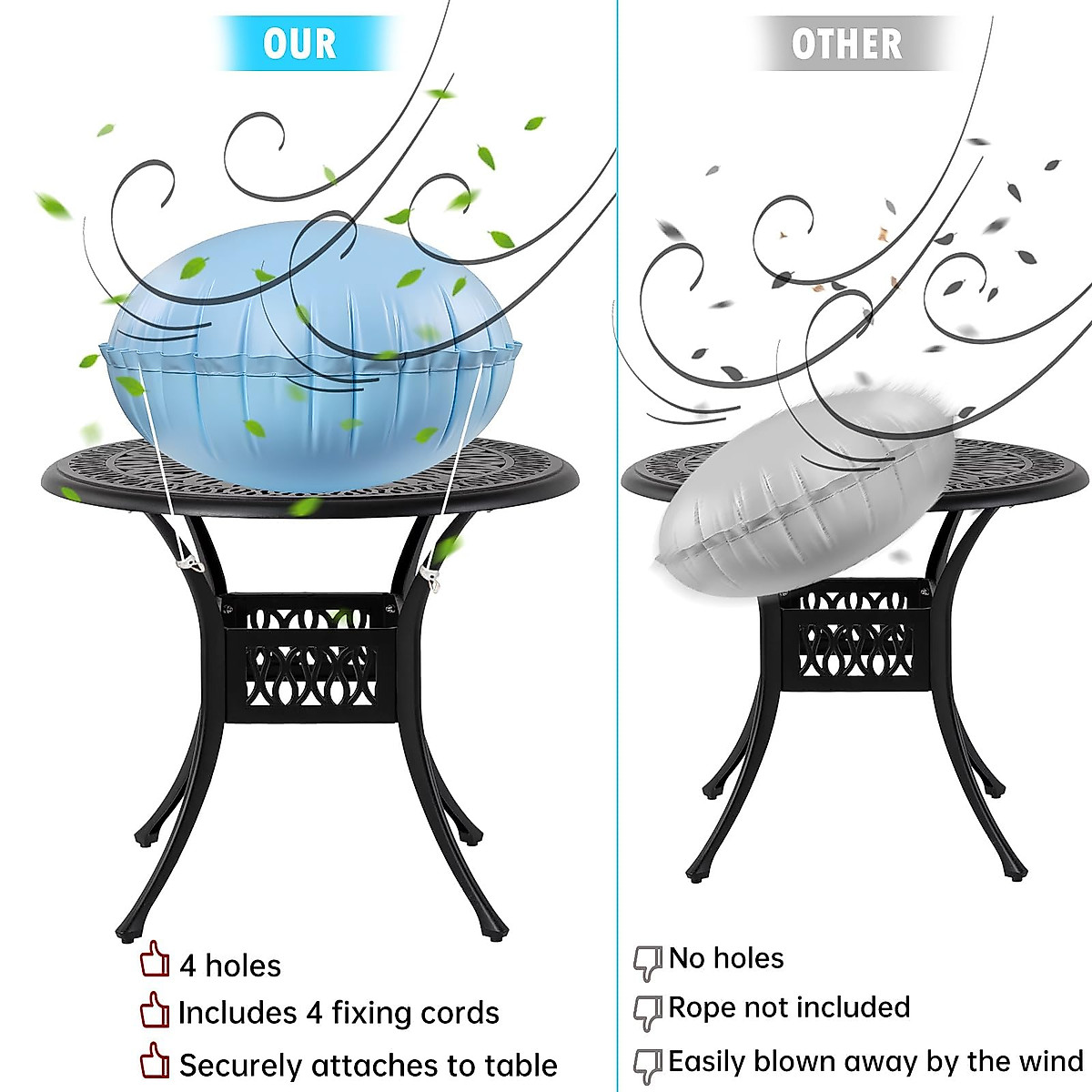 54in Dia Dome Patio Furniture Cover Airbag, Round Dome Airbag Kit with 4 Ropes to Fix,Weather Resistant Patio Table Cover Support Air Bag for Outdoor Furniture