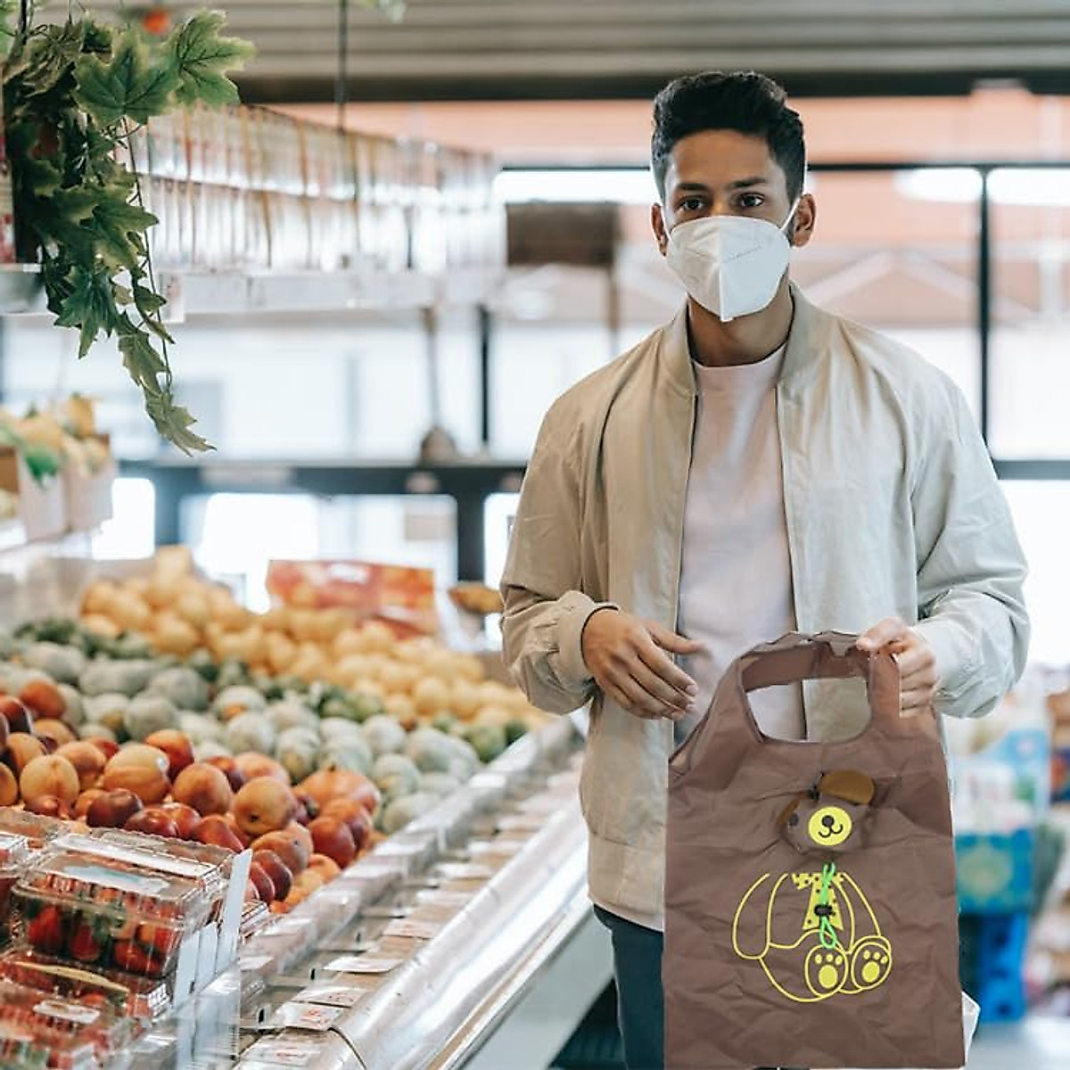 YUYIKES 10PCS Folding Shopping Bags Reusable Shopping Tote Bags Compact Eco Periodic Duty Recycling Use Shopping Bags (Animals)