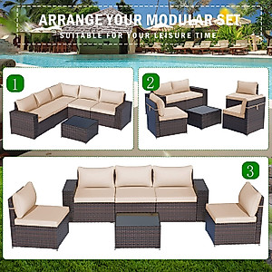 ALAULM Patio Furniture Sets 6 Pieces Patio Sectional Outdoor Furniture Patio Sofa Chairs Set All Weather PE Rattan Wicker Couch Conversation Set with 5 Khaki Thickened Cushions & Coffee Table
