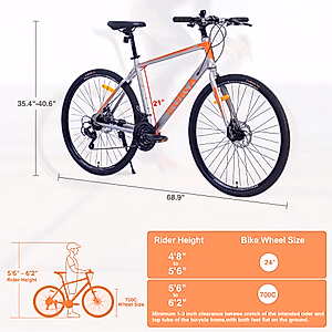 WEFIYERS 700C Road Bike Shimano 21 Speeds Aluminium Alloy Frame,Disc Brake&Racing Bicycle,Commuter Hybrid Bike for Men/Women Junior Senior (Orange)